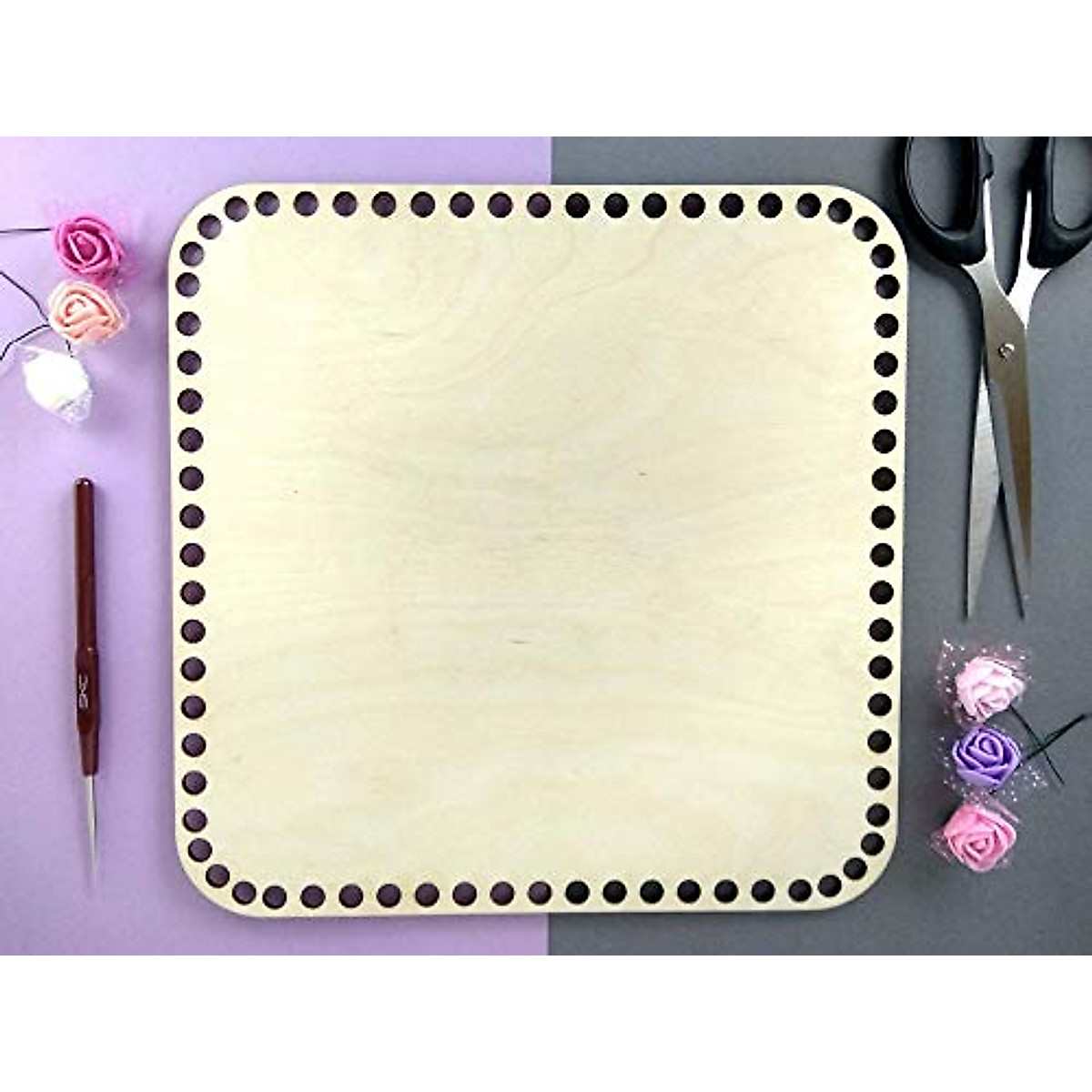 Basket Bottom, 10 inch 25 cm. Square Wooden Base Crochet Weaving Craft Supplies