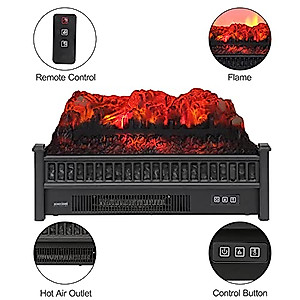ROVSUN 23” Electric Fireplace Insert Log Set Heater w/Remote Control, Overheat Protection, Realistic Flame Effect Ember Bed, Adjustable Flame Brightness, CSA Certified, for Living Room Bedroom, 1400W