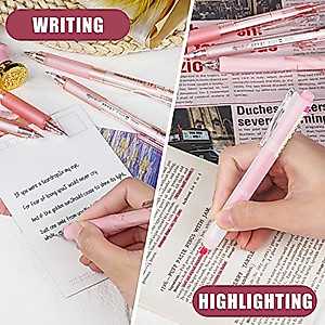 Four Candies 12Pack Pastel Gel Ink Pen Set, 11 Pack Black Ink Pens with 1Pack Highlighter for Writing, Retractable 0.5mm Fine Point Gel Pens, Cute Note Taking Pens for School Office (Pink)