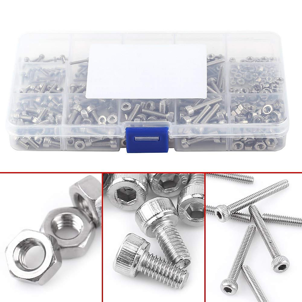480PCS M2 M3 M4 Screws and Nuts Assortment Kit,Stainless Steel Hex Socket Head Bolt Nuts Assortment Kit,Resistant to and,for Home,Office Appliance,Machinery,Furniture