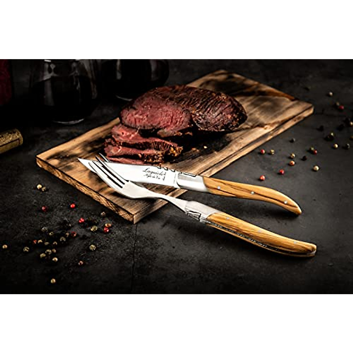 Laguiole Style de Vie Steak Knives, Luxury Line, 6 pieces, Olive Wood, in giftbox