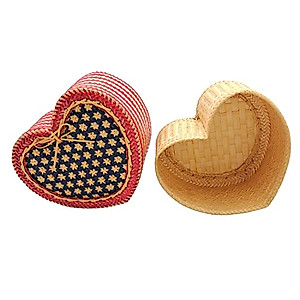 Bamboo Sticky Rice Serving Basket 6.2 x 5.2 Inch, Kratip, Intricately Woven Container, Heart-Shaped, Elephant Weave Pattern, Blue, Thailand Handmade, Dyed with Natural Based (American Flag)