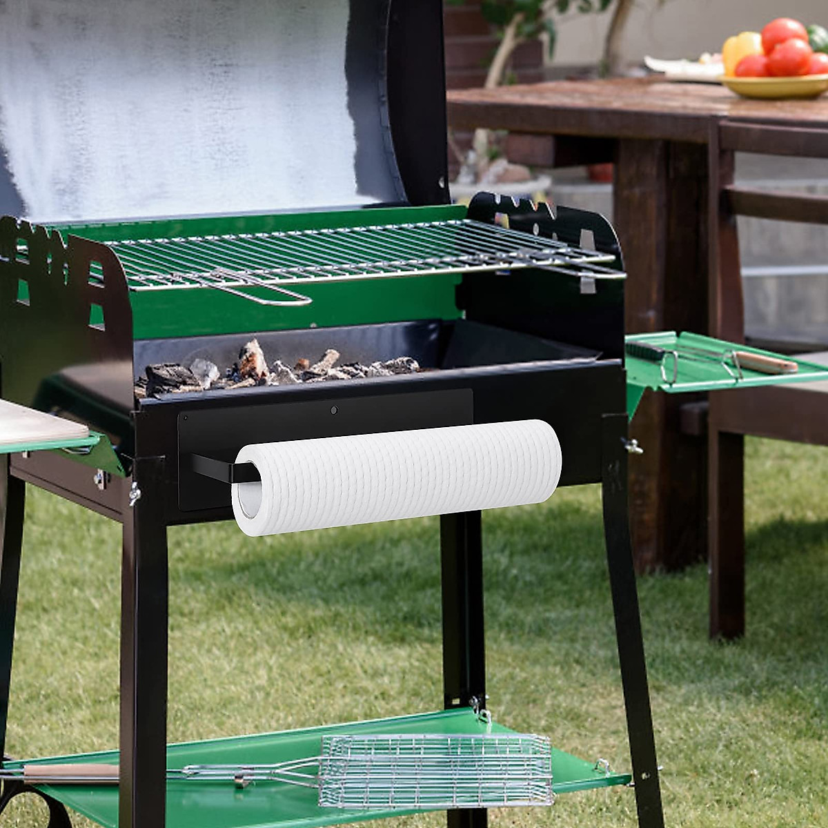 ABQ Paper Towel Holder Under Cabinet 2 Pack, Self Adhesive and Magnetic Paper Towel Holder Wall Mount, Towel Bar for Kitchen Bathroom RV Refrigerator, Black