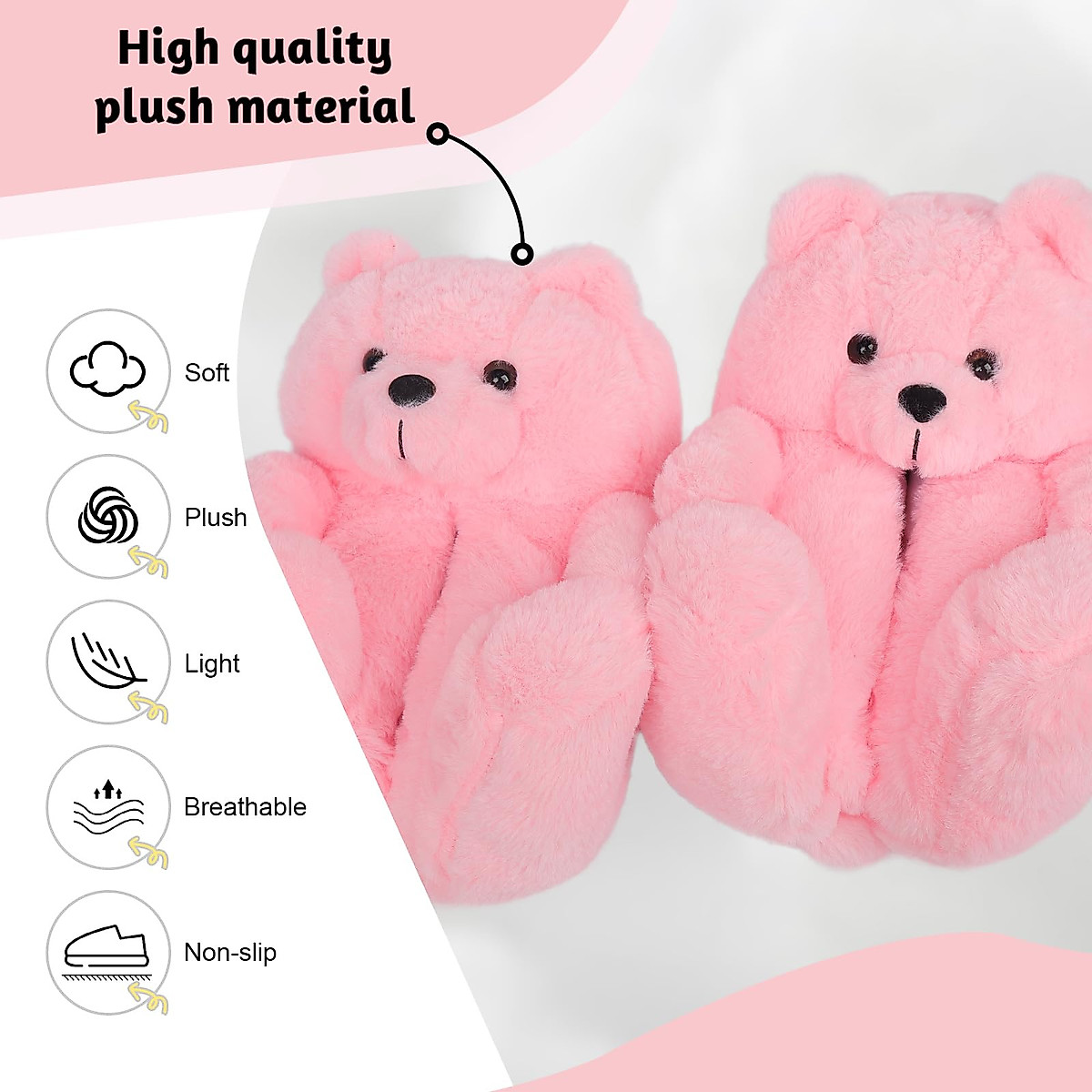 Alayger Women's Plush Teddy Bear Slippers Home Indoor Soft Anti-Slip Cute Winter Warm Floor Shoes Slippers Cartoon