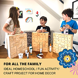 Hyggehaus DIY Wooden Advent Calendar Apothecary Cabinet Craft Storage organiser with Drawers for Decorating or Natural Wood. Handles Detached. Comes in Gift Box