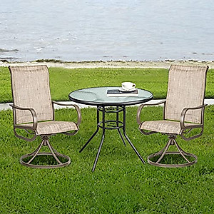 35.4"Outdoor Bistro Table Round Patio Dining Table Coffee Table Side Table with Umbrella Hole, Outdoor Indoor Banquet Furniture with Metal Frame and Glass Top for Garden Backyard Porch Lawn Deck,Black