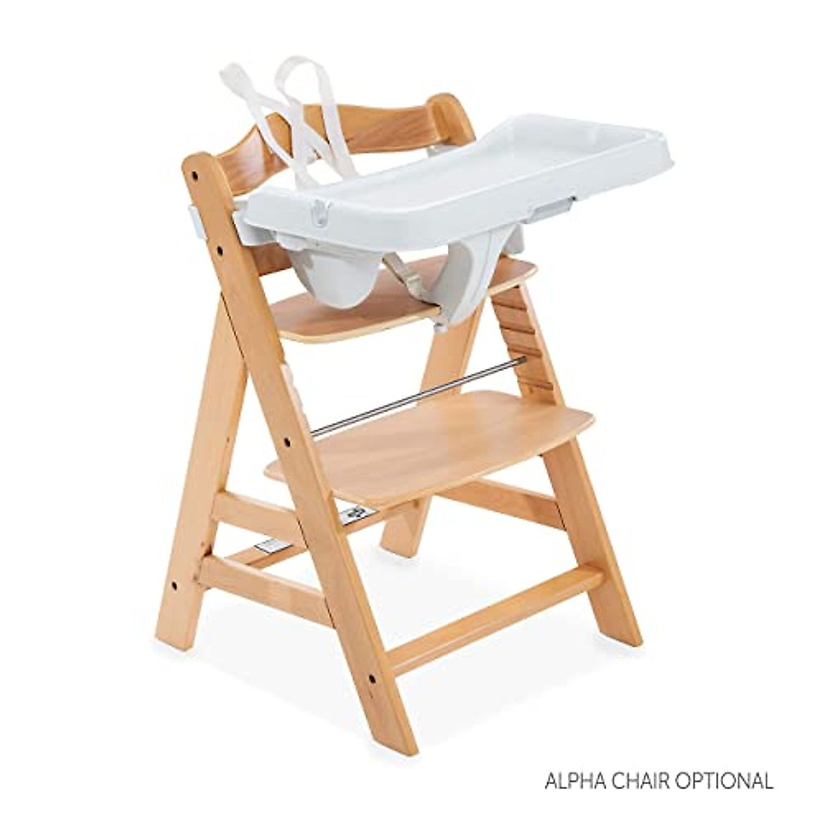 Hauck - Fun for Kids Hauck Alpha Tray + 5-Point Harness, 3 in 1 Table Set for Hauck Wooden Highchair Alpha+, Depth Adjustable Table, Removable Tray, Cup Moulding, Elevated Edge, White