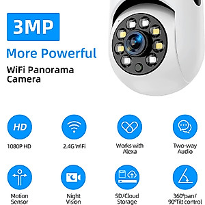 3MP Camera Light Bulb,Security Camera Light Bulb Outdoor Supports 2.4G,Keilini Light Bulb Security Camera Outdoor Wireless WiFi Waterproof, Light Bulb Camera 360 Outdoor Compatible With Alexa.