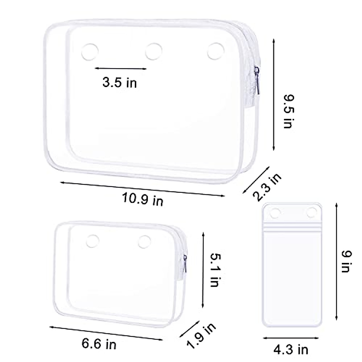 Genovega 3 Packs Clear Inner Bags for Boag Bag Rubber Beach Tote Bag, Hole Insert Bag Organizer Storage, Waterproof Zipper Pouch for Women Cruise Trip Pool Swim Essentials Stuff Travel Vacation Necessities