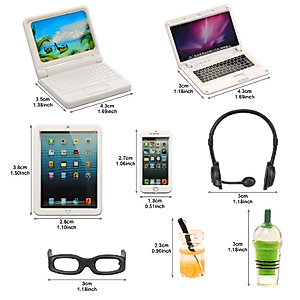 ENOCHT 9 Pack Small Size Laptop Computer Tablet Phone Pad Glasses and Headset Doll Playset Simulation Accessories for 11.5 Inch Doll (White)