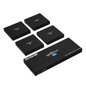 gofanco 1x4 HDMI Extender Splitter Over CAT6/7 – Up to 230ft (70m), 4K 60Hz 4:4:4, HDR, HDCP 2.2, Dual IR, EDID, Loopout, 5.1-ch Digital Audio, Toslink Audio Extraction, RS232 Control (HD20Ext-4P)