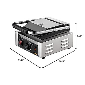 Happybuy Commercial Sandwich Panini Press Grill,110V 1800W Up Grooved and Down Flat Plates Electric Sandwich Maker, Temperature Control 122°F-572°F for Hamburgers Steaks Bacons