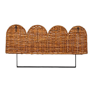 Creative Co-Op Rattan Wicker Wall Shelf with Scalloped Edge and Metal Rod, Natural