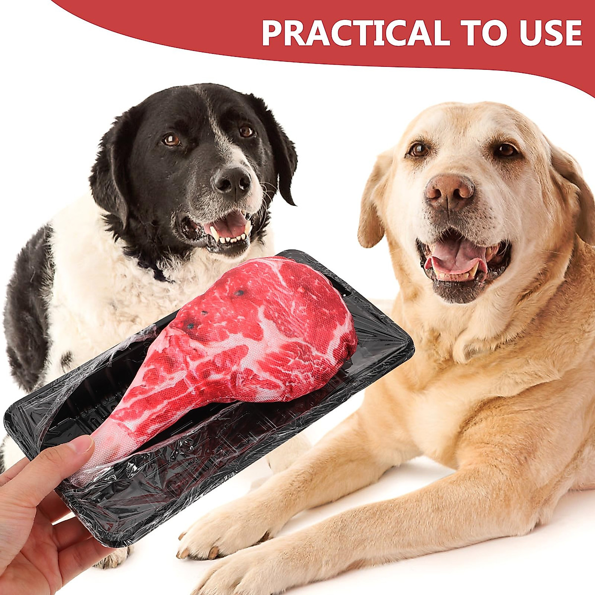 LUOZZY Plush Dog Squeaky Toy Lifelike Steak Shaped Dog Toy Interactive Dog Chew Toy for Teething Molaring Pet Supplies