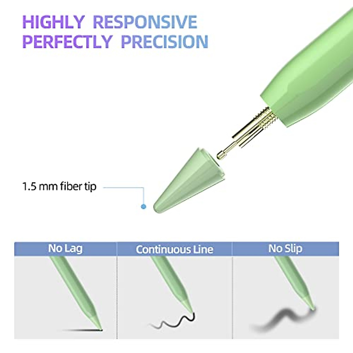 Apple Pencil for iPad Air 5/4/3rd, iPad Pro 11/12.9 Inch - Magnetic Stylus with Palm Rejection & Tilt Sensitivity, Green