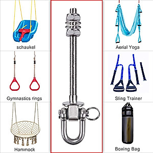 SELEWARE Set of 2 Heavy Duty Swing Hanger 1800LB Capacity, M10 x 9.3" Swing Bolts, Stainless Steel Swing Hooks for Wood and Steel Beam Yoga Hammock Chair Punching Bag Porch Swing Sets Seat