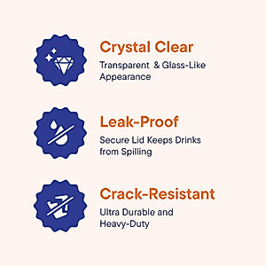 20 oz. Clear Cups with Strawless Sip-Lids, [50 Sets] PET Crystal Clear Disposable 20oz Plastic Cups with Lids