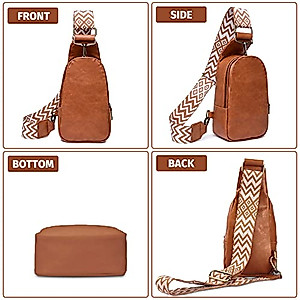 Chest Bag Sling Bag for Women, Small Crossbody PU Leather Satchel Daypack for Lady Shopping Travel Fashion Shoulder Strap (Brown)
