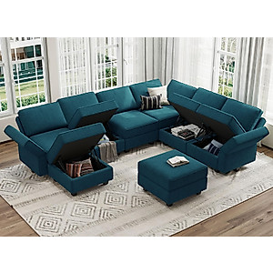 Belffin Oversized Modular Sectional Sofa U Shaped Couch Set with Storage Seat Convertible Large Couch U Shape Set Peacock Blue