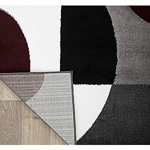 Rugshop Modern Circles Carpet Easy Maintenance for Home Office,Living Room,Bedroom,Kitchen Soft Area Rug 5'3" x 7'3" Burgundy