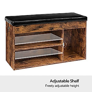 HOOBRO Shoe Storage Bench with Padded Cushion, Entryway Bench with Flip-Open Storage Box and Adjustable Shelf, Shoe Rack with Hidden Compartment, for Entryway, Living Room, Rustic Brown BF40HX01
