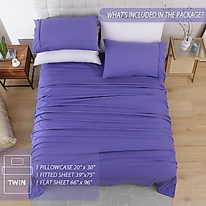Twin Size Sheet Set - Luxury Soft Comfy Bed Sheets, Breathable Cooling Hotel Bedding for Women, Men, Teens, Extra Deep Pocket, Easy-Fit, Oeko-Tex, Wrinkle Free 3 Piece - Peri Purple