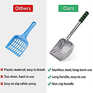 Onlyoung Cat Litter Scoop, Metal Adjustable Long Handle Litter Scooper, Detachable Stainless Steel Non-Stick Kitty Litter Scoop with Foam Padded Grip Handle, Heavy Duty Cats Pooper Pet Poop Shovel