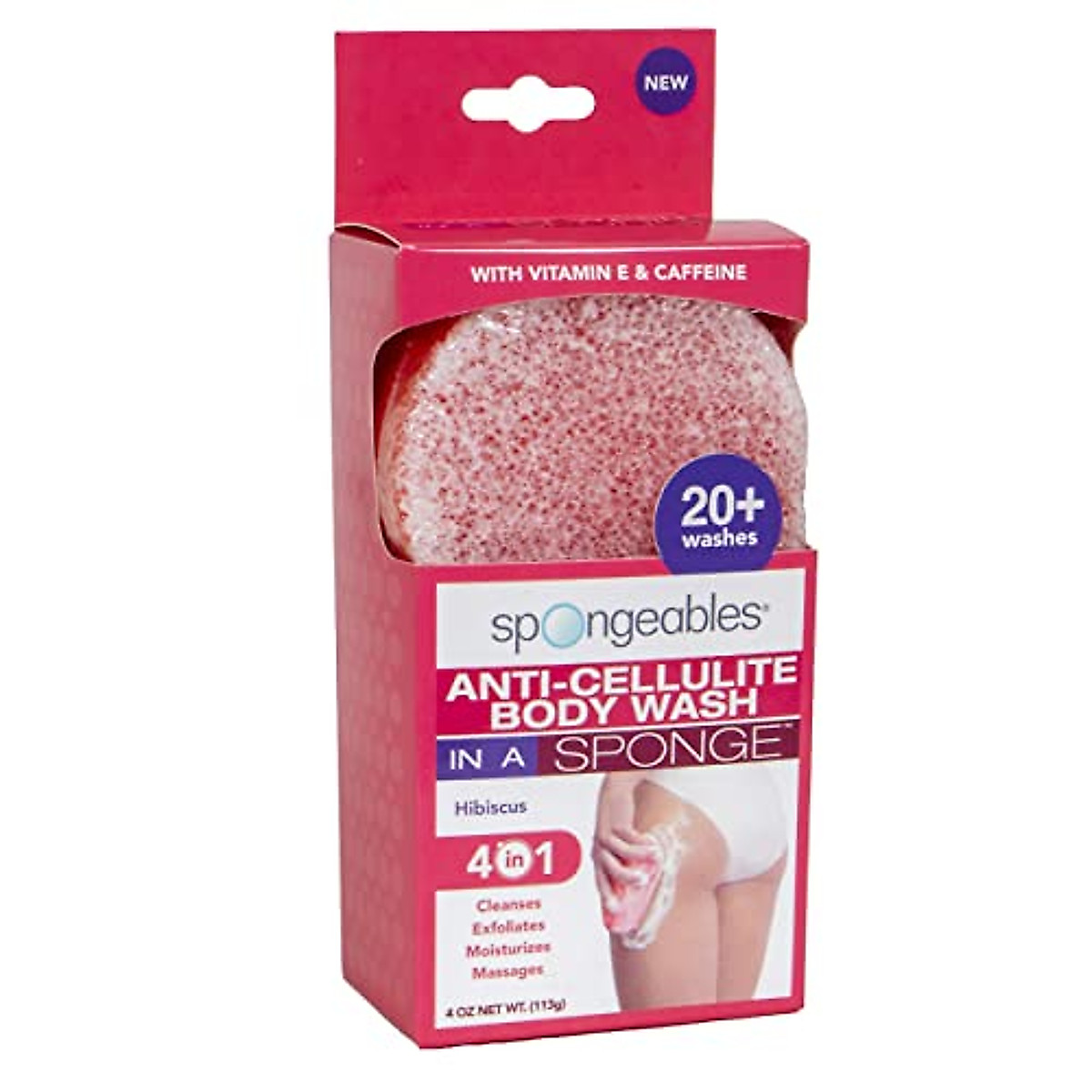 Spongeables Anti-Cellulite Sponge, 20+ Washes, Hibiscus Scent, Youthful Skin
