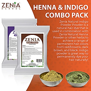 Zenia 100% Pure Indigo Powder and Henna Powder Hair Color Combo Kit | for Coloring Hair and Beard Black | 100 Grams Each | All Natural, Chemical Free, PPD-free, Ammonia-free