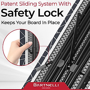 Bartnelli Ironing Board | Space-Saving and Ultimate Iron Board Experience 13x43 | Reinforced Steel Legs, Adjustable Height, 4-Layer Padding, Patent Folding System, with Convenient Iron/Steam Rest