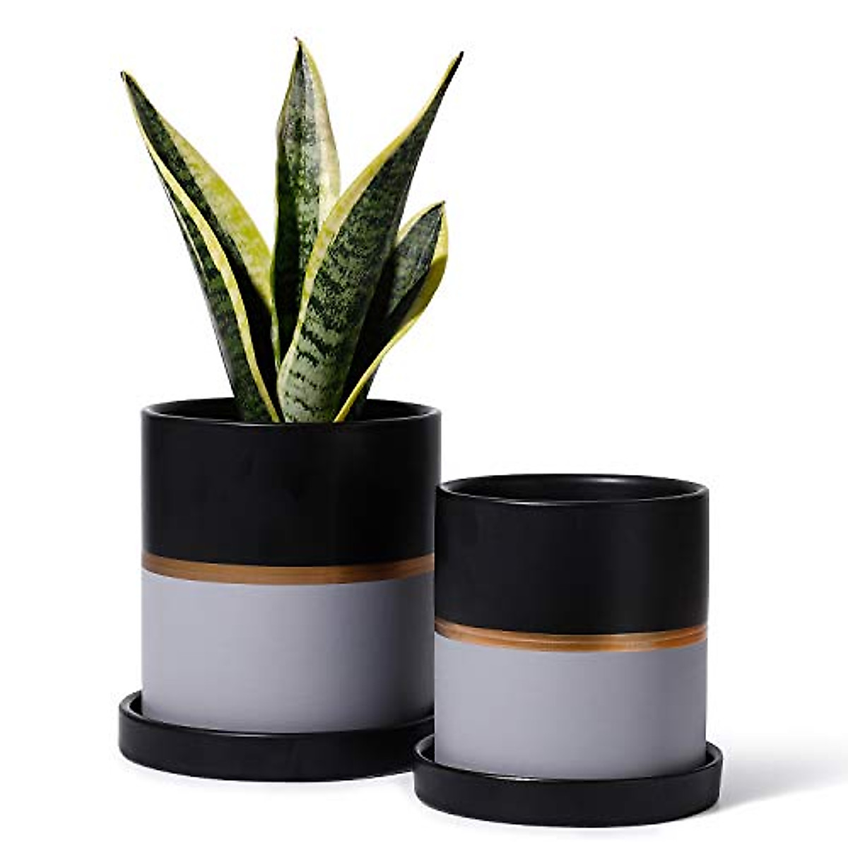 POTEY 052004 Planter Pots Indoor - 4.9 & 3.9 Inch Modern Home Decor Cylinder Ceramic Flowerpot Bonsai Container with Drainage Holes&Saucer for Indoor Plants Flower Succulent(Plants NOT Included)