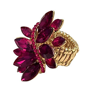 Rosemarie Collections Women's Dazzling Crystal Leaf Stretch Cocktail Ring (Fuchsia Pink/Gold Tone)