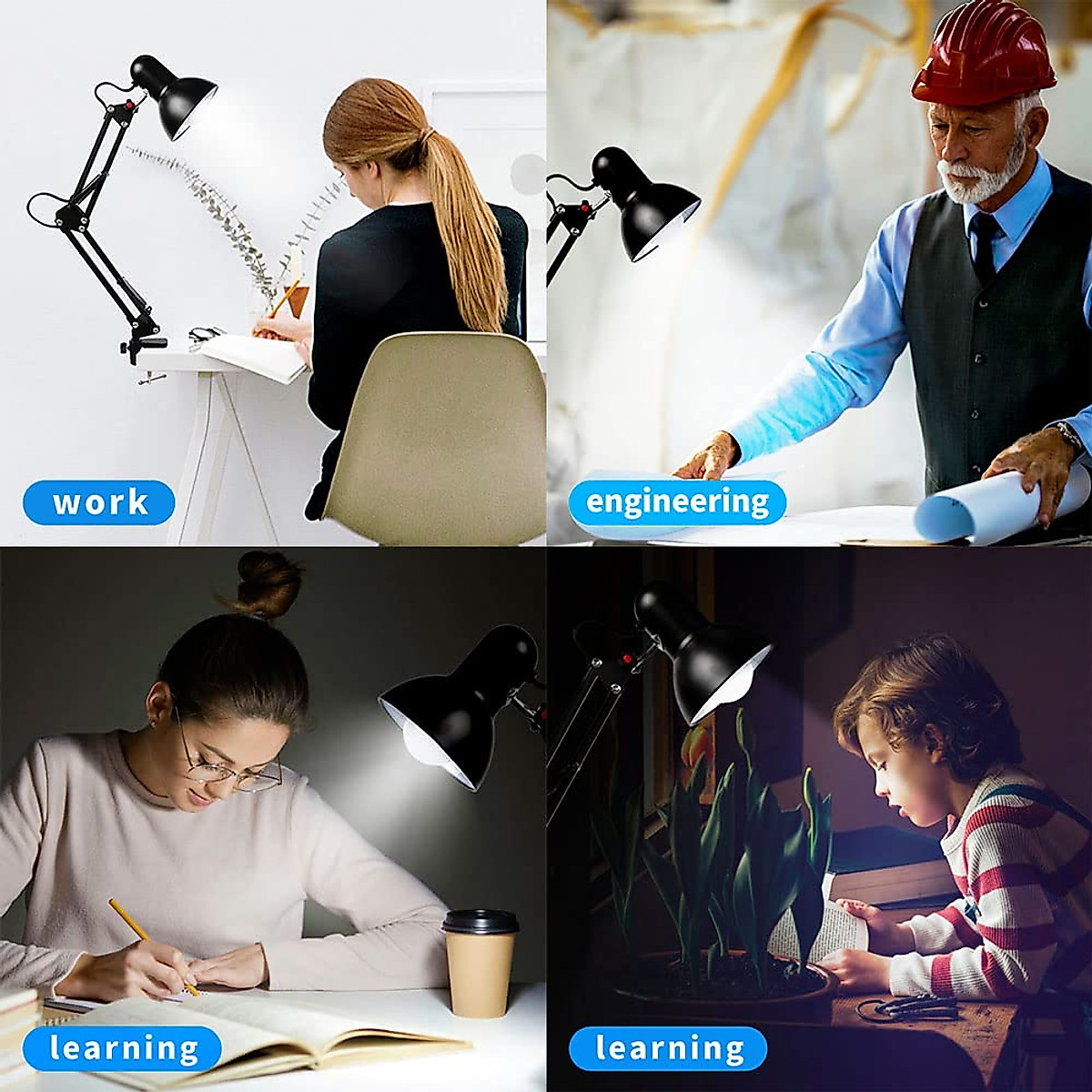 Desk Lamp,Swing Arm Desk Lamp with Clamp,Eye-Caring Reading Light,LED Bulb,79 Inch Cord,for Reading,Craft,Home,Office (Black)