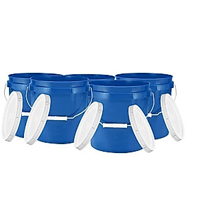 House Naturals 2 Gallon Blue Food Grade BPA Free Bucket Pail with Lid (Pack of 5) Made in USA