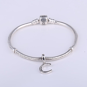 Soulbeads Initial A-Z Charms 925 Sterling Silver Alphabet Beads Dangle Crystal Charms for Bracelets (C)