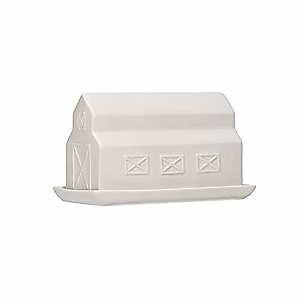 Creative Co-Op Matte Stoneware Barn Butter Dish Food Storage, 1 Pack, White