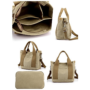 XLXLbb Small Satchel Bag Stylish Mini Tote Shoulder Handbag Canvas Hobo Bag for Women Zipper Organizer Pockets Beautiful color Canvas Tote Crossbody Bags(Khaki)