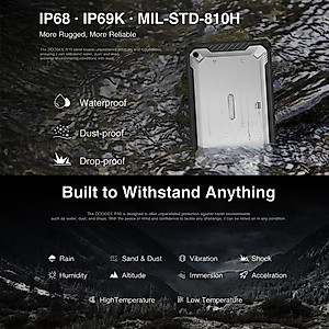 DOOGEE R10 Rugged Tablet Android 13, MTK G99 8GB+128GB Tablet PC, 10.36 inch FHD+ 10800mAh Rugged Tablets, IP68 Waterproof Tablet, 20MP+16MP Camera, Dual SIM 4G/WiFi/GPS/OTG/FM/T-Mobile, Silver