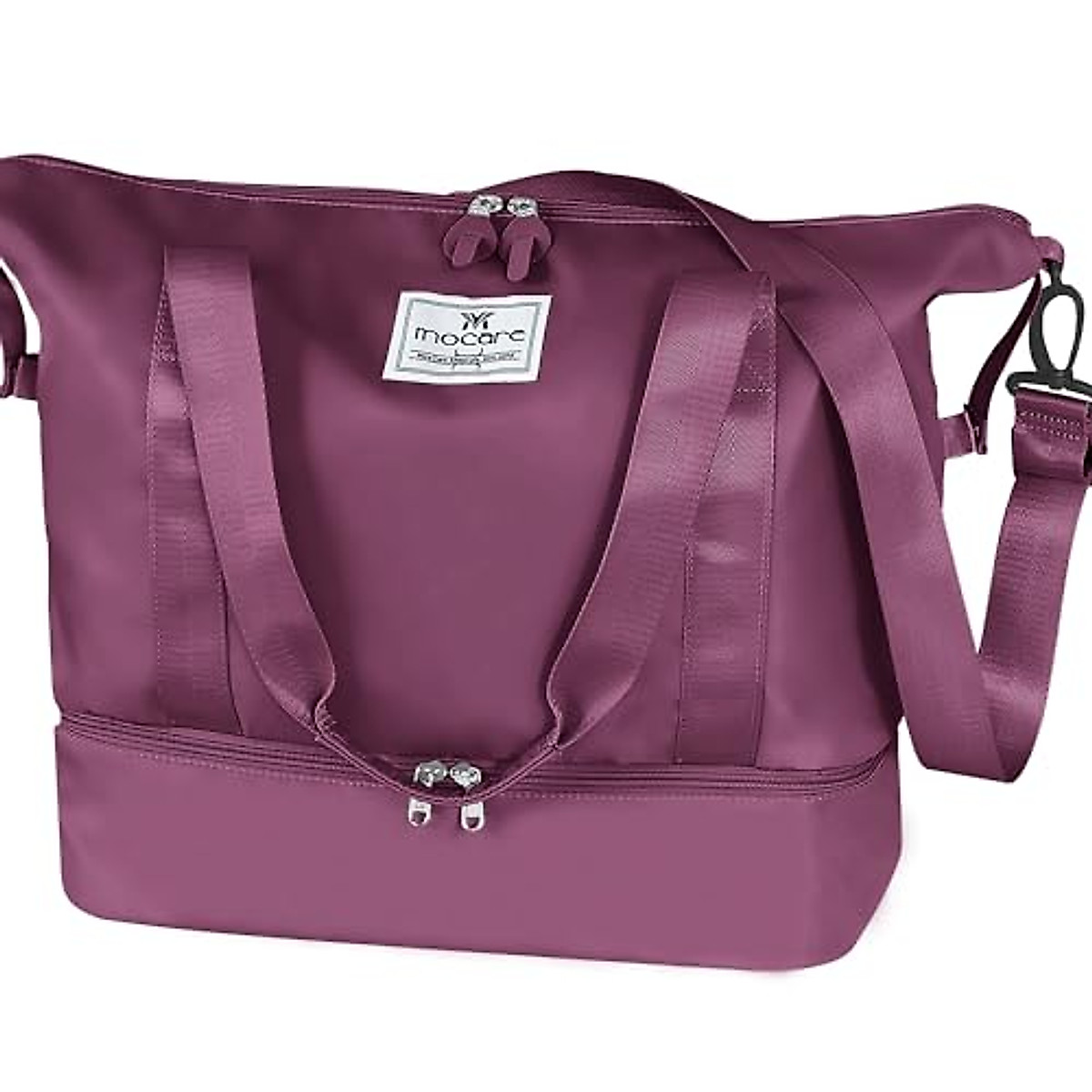 MOCARE Travel Duffel Bag, Sports Gym Tote Carry on Bags for Women, Foldable Lightweight Overnight Shoulder Weekender Shopping Hospital Handbag with Shoes Compartment (Purplish Red)