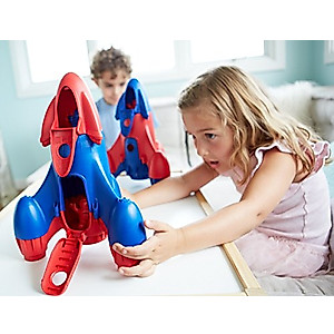 Green Toys Rocket, Red/Blue - 4 Piece Pretend Play, Motor Skills, Kids Toy Vehicle Playset. No BPA, phthalates, PVC. Dishwasher Safe, Recycled Plastic, Made in USA.