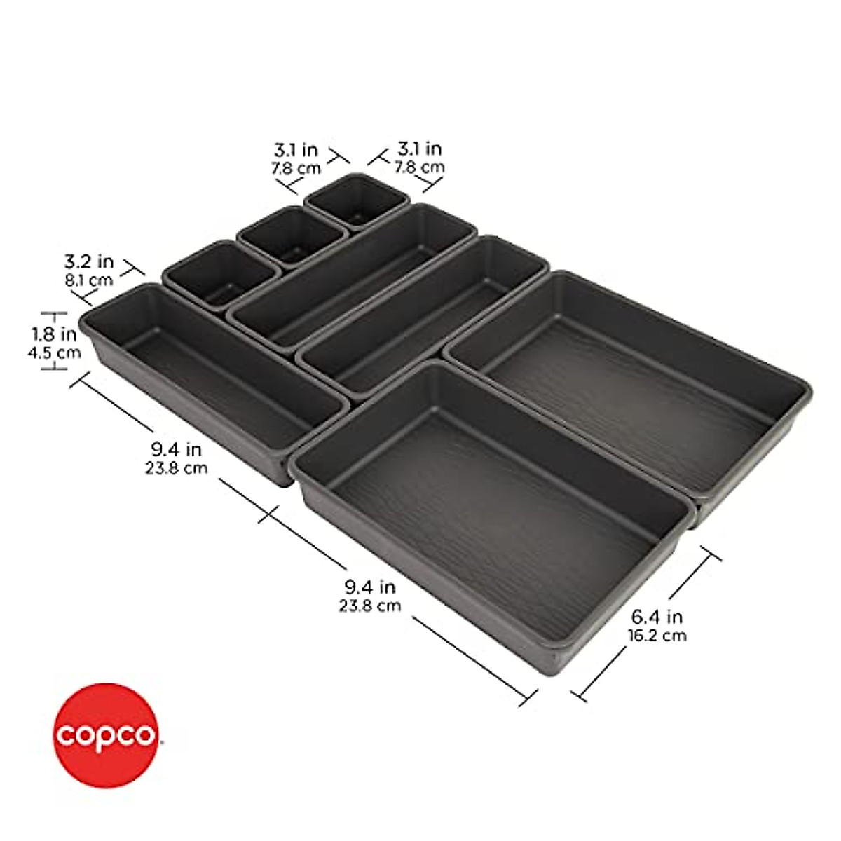 Copco Basics Interlocking Bin Set, 8-Piece, Charcoal Gray