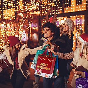 Christmas Gift Bags Medium Size - Set of 16 Christmas Bags with Handles Reusable Non-Woven Tote Bags Holiday Gift Bags, Party Favor Bags, Reusable Gift Bags, Medium Gift Bags - 8.3X4.7X10.2in