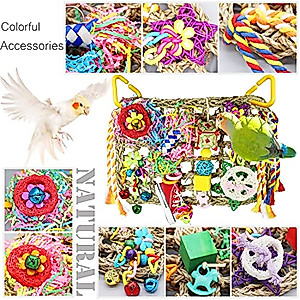 Bird Parakeet Cockatiel Toys, PBIEHSR Bird Foraging Toys Seagrass Woven Climbing Hanging Mat Bird Chewing Toys Perch with Shredder for Lovebird Finch Budgies Conures