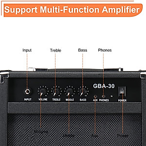Ktaxon 30Watt Electric Bass Amp with Retractable Handle, Practice & Performance Bass Guitar Amplifier W/ 8" Speaker, 4 Buttons, 1/8" Auxiliary Input - Black