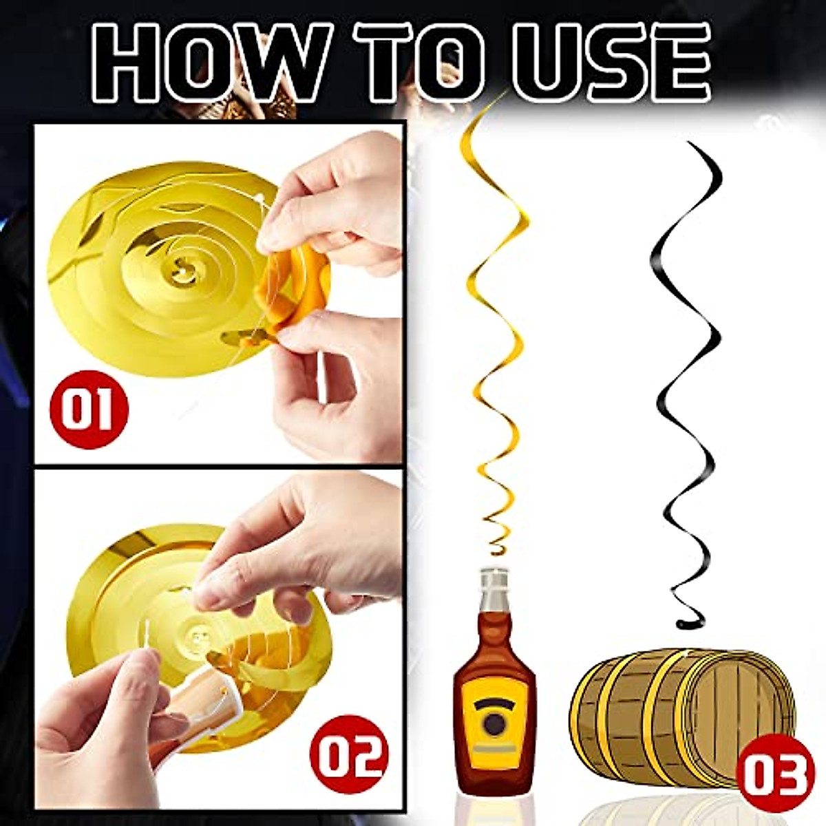 Spiral Whiskey Birthday Party Decorations for Men Aged to Perfection Party Supplies Beer Party Decorations Cheers and Beers Theme Hanging Swirls Streamers 50th 40th 30th Birthday Decorations for Party