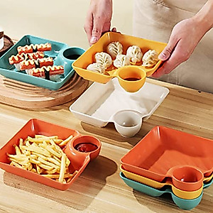 Luxshiny Food Trays 3PCS Dumpling Plates, Chip and Dip Set Sushi Plate Food Serving Plate with Sauce Divider for Home Kitchen Party Nacho Trays