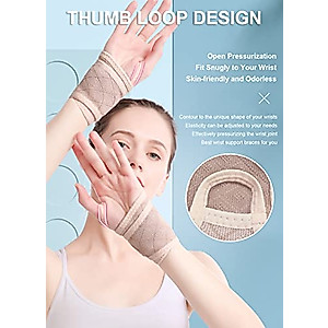 2 Pack Wrist Brace Wrist Wraps for Women Men, Carpal Tunnel Wrist Brace Wrist Straps for Weightlifting (Beige)