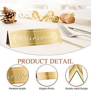 CWJCYTNSN 12PCS Reserved Table Signs, Gold Reserved Signs for Wedding, Acrylic Double-side Reserved Seating Signs, Mirrored Guest Reservation Table Tent Signs for Birthday Party, Event, Restaurant