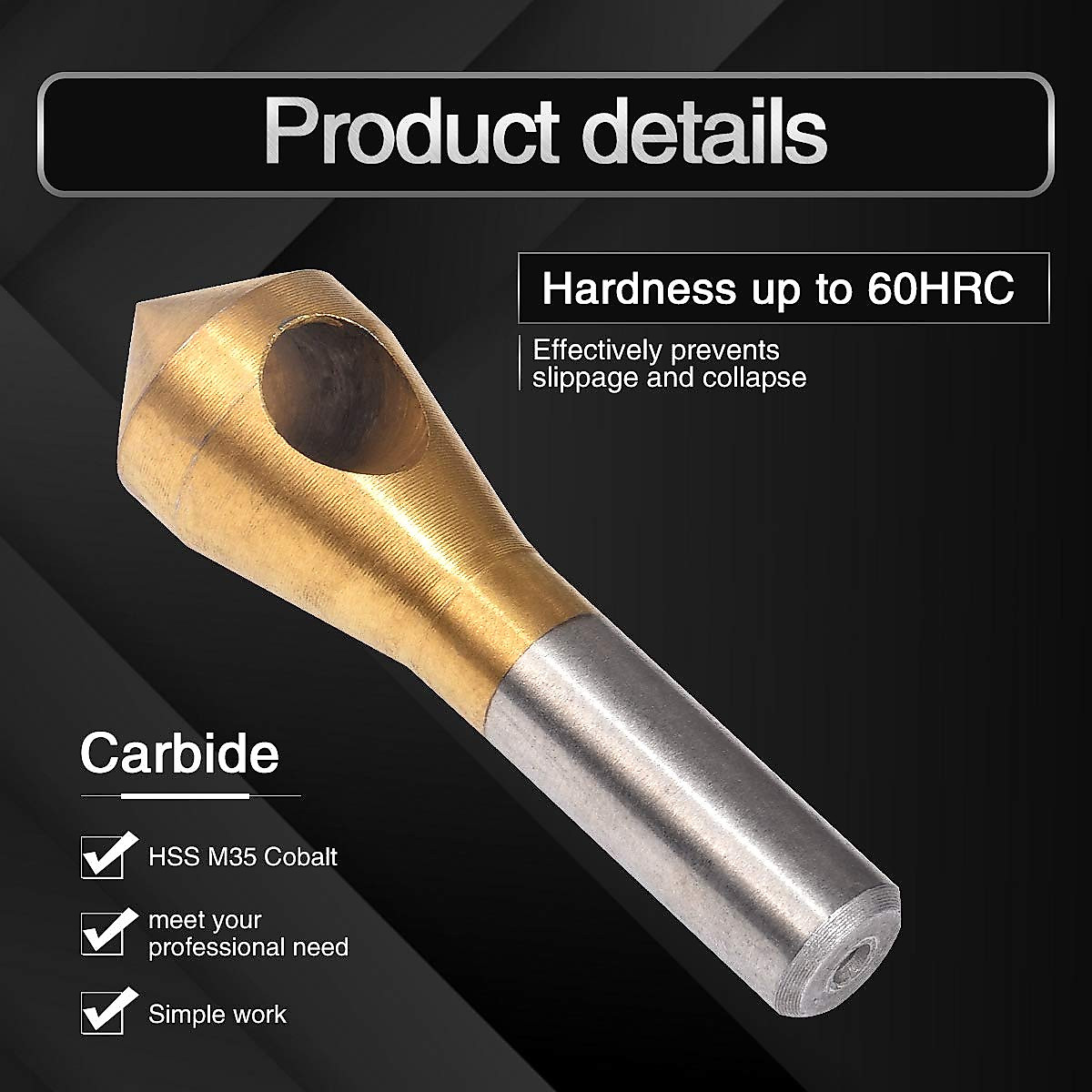 KATUR 4Pcs High Speed Steel Single-End Countersink, Deburring Drill Bit Set for Metal, 90 Degree Point Angle, 6/8/10/12mm Round Shank, 2-5, 5-10, 10-15, 15-20mm 4 Sizes Head Diameter(Gold)