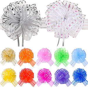 12 Pieces Pull Wrapping Bow Large Organza Gift Pull Bows with Ribbon for Wedding Gift Baskets (Mixed Color, 6 Inch)